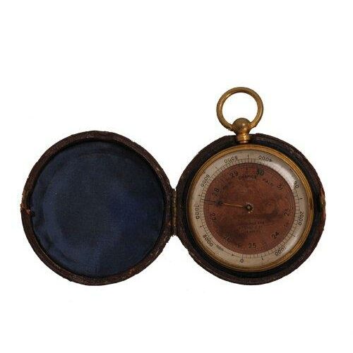 Pocket brass aneroid altitude barometer - Van Leest Antiques