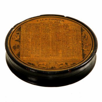 Paper-Mache Snuff box with Calender, C 1835 - Van Leest Antiques