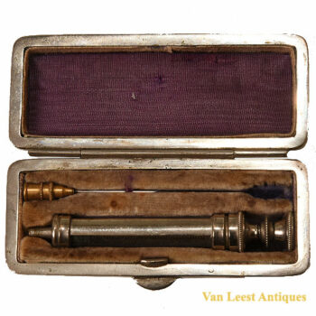 A Pravaz hypodermic syringe in case. The syringe