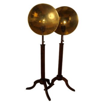 Parabolic mirrors on mahogany stand, Circa 1890.